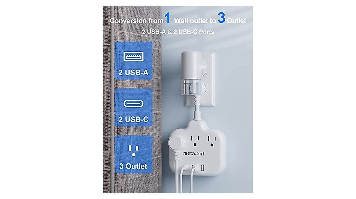 Multi Plug Outlet Splitter, 0.2ft Ultra-Short Cord Power Strip, 3 ...