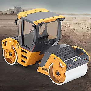 Gemini&Genius Double-Drum Road Roller Toy Construction Vehicle Toy 1/50 Scale Die-cast Grader Engineering Road Planer Vehicle, Asphalt Drum Compactor Alloy Model Toys and Collections for Kids
