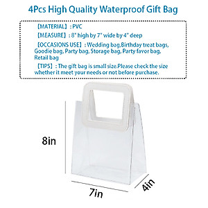 Clear Gift Bag with Handle, 4 Pcs Transparent PVC Gift Bag, Heavy Duty Reusable Gift Wrap Bags for Bridal Party, Baby Shower, Wedding Favor, Shopping Bag Bulk- 7"x4" x8"