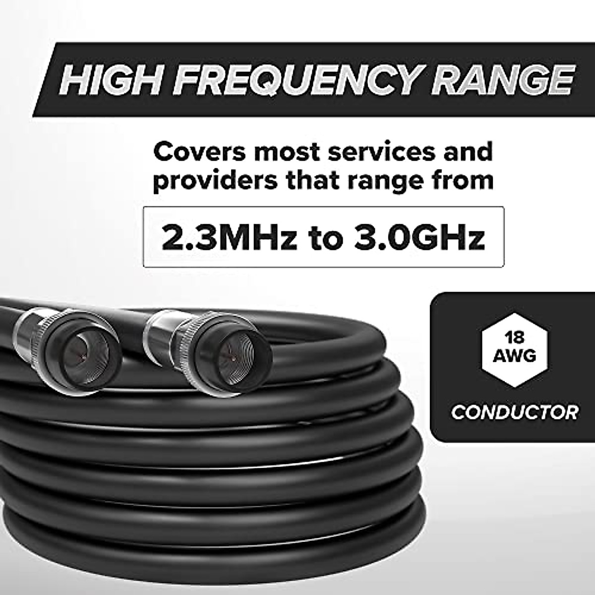 THE CIMPLE CO 50' Feet, Black RG6 Coaxial Cable with Rubber booted - Weather Proof Indoor/Outdoor Rated Connectors, F81 / RF, Digital Coax for CATV, Antenna, Internet, Satellite, and More