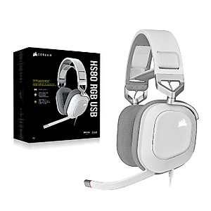 Corsair HS80 RGB USB Premium Gaming Headset with Dolby Audio 7.1 Surround Sound (Broadcast-Grade Omni-Directional Microphone, Memory Foam Earpads, High-Fidelity Sound, Durable Construction) White