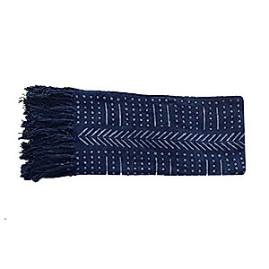 Trade Star Beautiful Indigo Mudcloth Throw Blanket Ethnic Block Print Blanket with Tassels Indian Hand Loomed Cotton Throw Blanket for Home Decor (Pattern 9)
