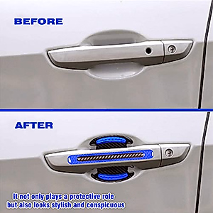 NOI 8Pcs Fashion Universal 3D Carbon Fiber Texture Car Door Handle Reflective Sticker Door Bowl Paint Scratch Protector Protective Cover Protective Film Safety Warning Function（Blue）
