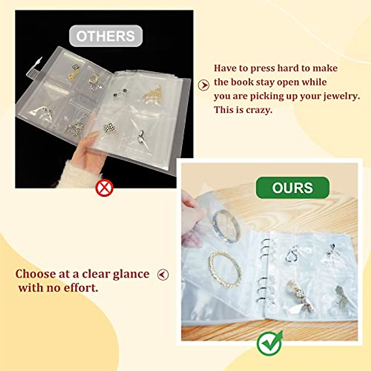 Transparent Jewelry Storage Book with Anti-Oxidation Pockets, Jewlwey Organizer Album New Generation, Various Sized Grid, Detachable, for Earrings, Necklace, Stud, Bracelets, and Rings for Travel