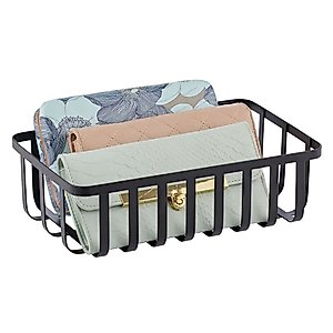 mDesign Farmhouse Metal Wire Storage Organizer, Holder Bin Basket Shelving Organization for Closet, Entryway, Bedroom, Bathroom, Home Office - Black