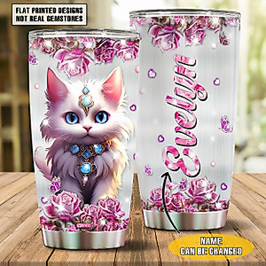 WONWIX Personalized Cat Coffee Mug Cups Gifts For Women Mom Daughter Cats Water Bottle Mothers Day Birthday Christmas Valentine Jewelry Style 20oz Stainless Steel Thermos Tumbler Cup With Lid