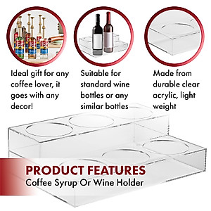 Acrylic Bottle Holder, Coffee Syrup Rack Display Case | 2-Tiered 6 Bottle | Wine Bar Bottle Rack, Clear Shelf Rack for Kitchen, Countertop, Fridge Pantry Storage Organizer - Wine, Soda, Cans, Liquor