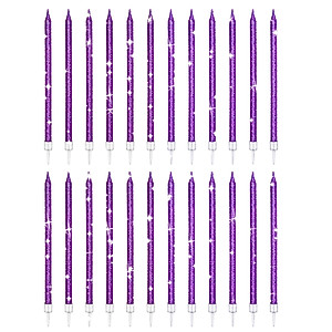 24-Count Glitter Long Thin Birthday Candles, Dark Purple Long Stick Birthday Cake Candles Set, Cake Candles Decorations for Birthday Party Wedding Anniversary Supplies