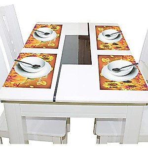 ZOEO Thanksgiving Placemats Set of 6 Pumpkin Sunflower Butterfly Fall Floral Leaves Dining Table Mats Non Slip Vinyl Placemat Kitchen Heat Resistant Washable