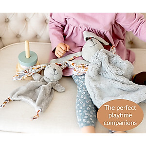 Yuppie Mommy Bonny & Bo Woodlands Bunny Handmade Lovey Security Blanket Gift Set of 2, Baby Boy or Girl — Soft Baby Blankets with Bunny Stuffed Animals with Pacifier Ties Lovies for Newborns or Babies