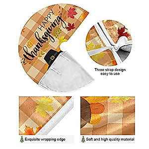 Happy Thanksgiving Day Pumpkin Turkey Christmas Tree Skirt Decorations Fall Maple Leaves Sunflower Buffalo Plaid Xmas Tree Mat 35 inch for Holiday Party Supplies Rustic Ornaments Mini Tree Skirt