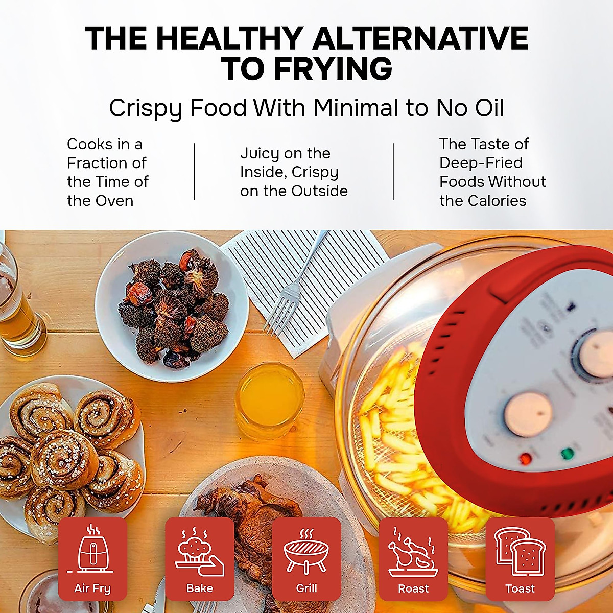 Big Boss 16Qt Large Glass Air Fryer Non Toxic – Large Halogen Oven Cooker with 50+ Air Fryers Recipe Book for Meals for Entire Family, Healthier Oil-Free Crispy Foods As Seen on TikTok