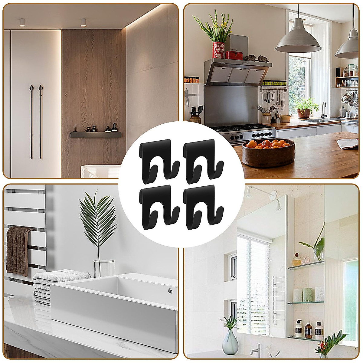 4Pcs Shower Caddy Hooks, Black Shower Hooks Razor Holder for Shower, Metal Shelf Basket Rack Hooks Shower Hanger Bathroom Hangers Organizers, Double Hook Shower Shelf Hooks for Loofah Sponge(Black)