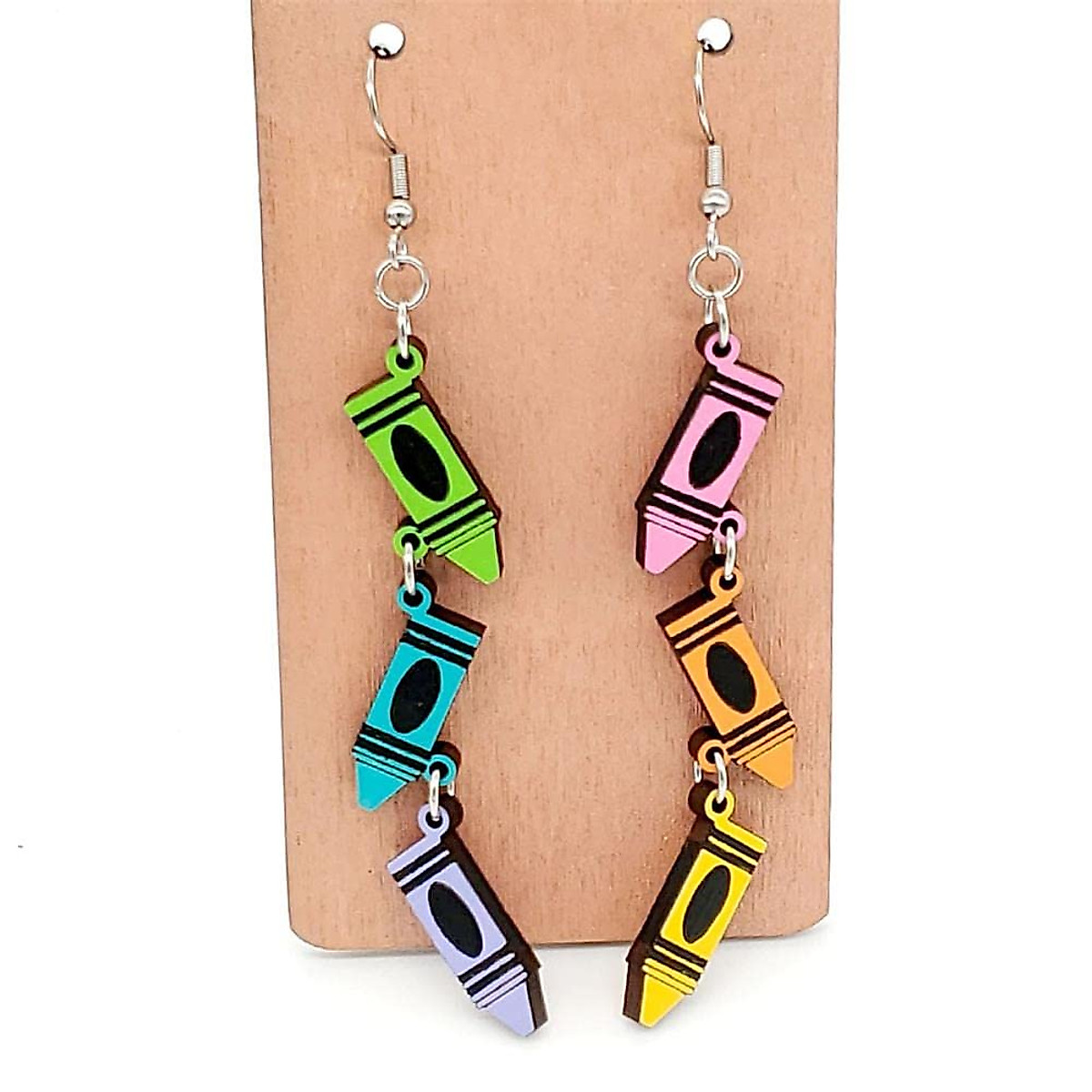 Back To School Teacher's Day Drop Earrings Lightweight Wooden Books Crayons Earrings Teacher Rainbow Sunshine Dangle Earrings Jewelry Gifts-crayon