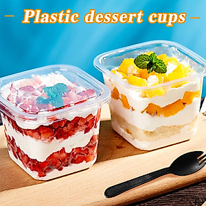 Qyyiguf 50 Pcs 12Oz Plastic Dessert Cups with Lids and Spoons,Square Parfait Cups,Disposable Cake Container for Cupcake,Pudding,Snacks,Fruits,Mousse,Ice Cream
