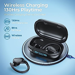 Wireless Earbuds Bluetooth 5.3 Headphones 120Hrs Playtime Wireless Charging Sports Earphones with LED Power Display IPX7 Waterproof Over-Ear Buds with Earhooks Stereo Bass Headset for Workout Running