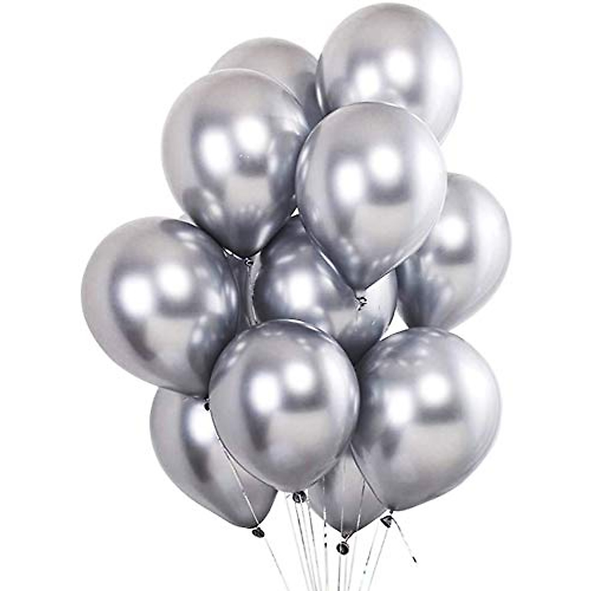 12Inch Chrome Metallic Silver Balloons for Party 50 Pcs Thick Latex Balloons for Party Decorations (Silver)