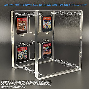 X-Richmen Game Card Case for Nintendo Switch Transparent Acrylic Game Storage Box Protective Shockproof Display Cabinet with 6 Slots Game Storage Box, Gift Mario Mushroom Red and Blue Thumb Grip 2PCS