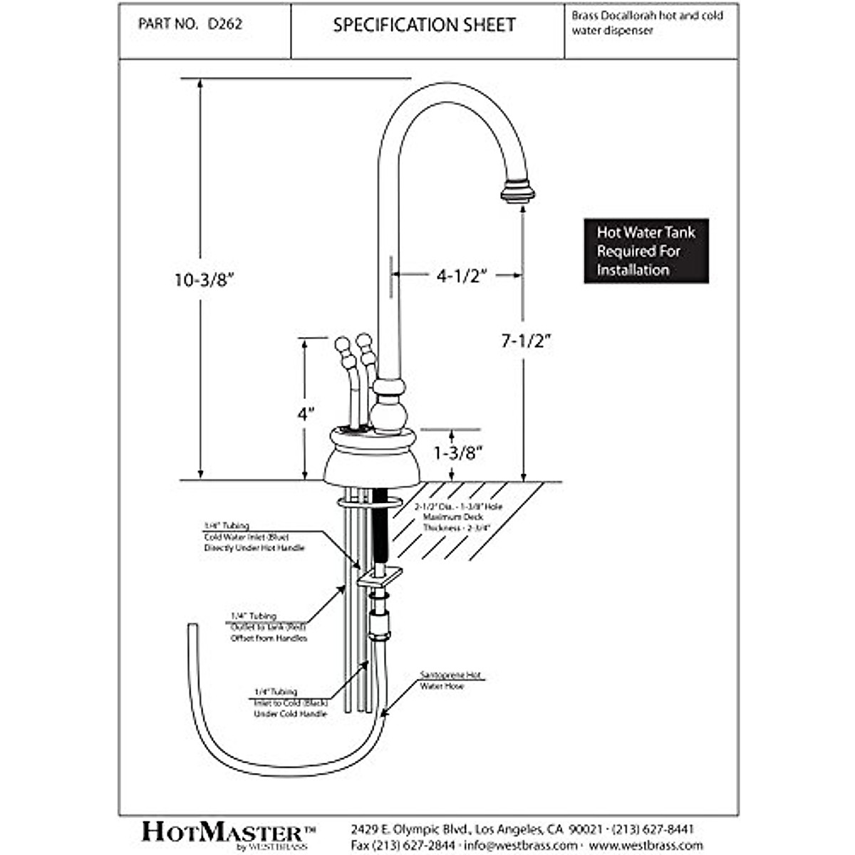 Westbrass C0145-12 Docalorah 10" 2-Handle Hot and Cold Water Dispenser Faucet Kit with Heating Tank, Filter, Kitchen Sink Strainer & Disposal Trim Set, Oil Rubbed Bronze