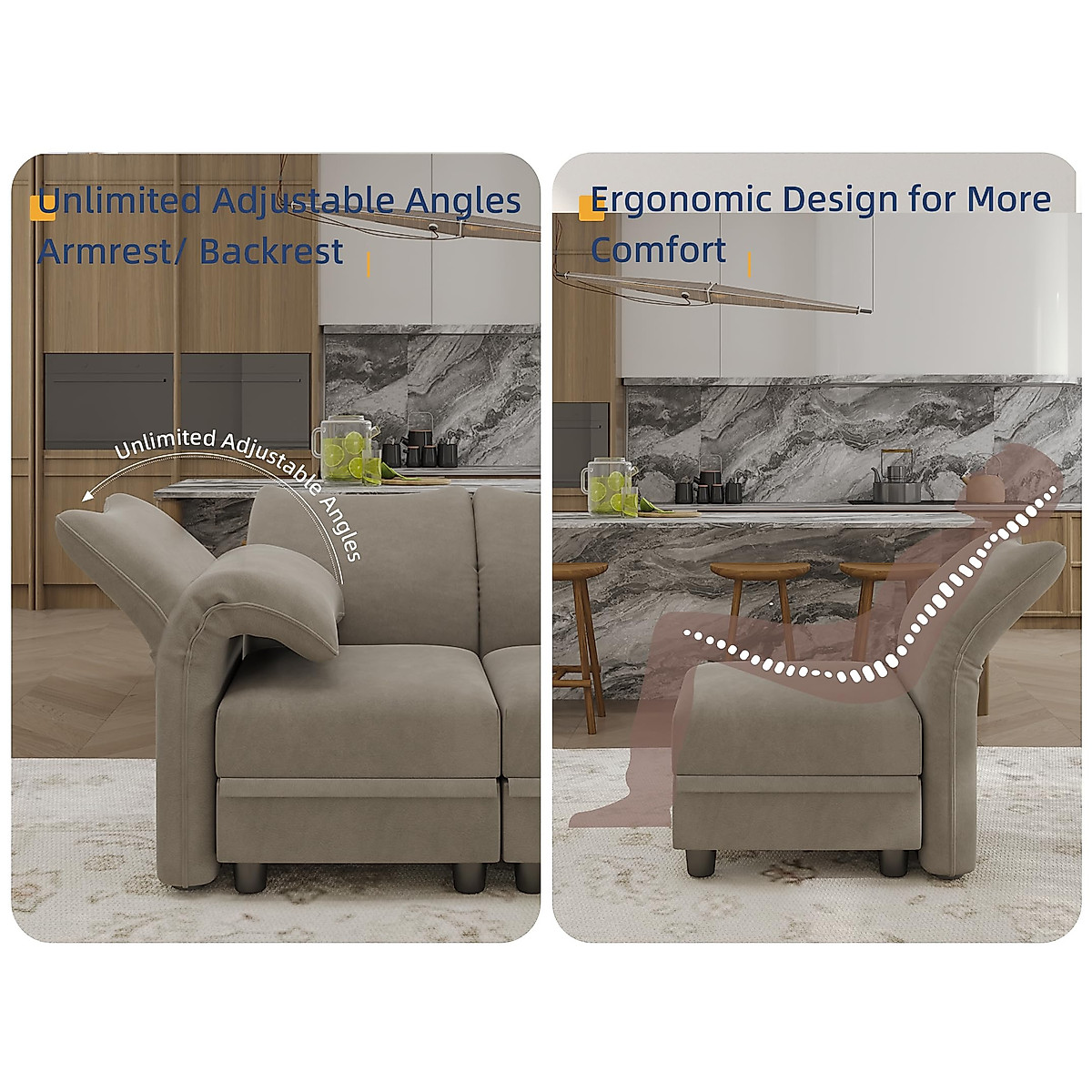 LLappuil Velvet Modular Sectional Sofa L Shaped Corner Couch with Storage, 127.8" 5-Seater Modern Sofa with Chaise, High Back Recliner Sleeper Couches, Anti-Scratch Brown