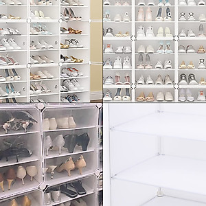 DNYSYSJ Shoe Rack Organizer,12-Tiers Stackable,96 Shoes Organizer Cabinet, Clear Plastic Shoe Boxes, Stackable Shoe Boxes Durable Modular Shoes Organizer Expandable for Heels,Boots,Slippers