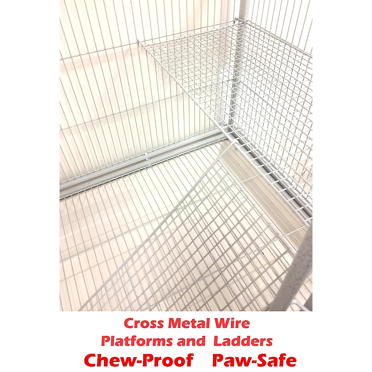 64" Extra Large Wrought Iron Chewproof 4-Levels Tight 1/2-inch Bar Spacing Ferret Chinchilla Sugar Glider Mice Rat Home Cage with Removable Stand On Wheels