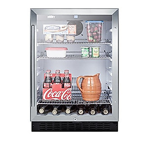 Summit SCR2464 24" Built-In Undercounter Glass Door Beverage Center with Lock, Glass/Black