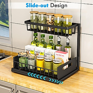 L-Shape Under Sink Organizer 2 Pack, Two Tier Pull Out Kitchen Bathroom Organizers and Storage, Slide Out Sink Shelf Cabinet Storage Shelves, Multi-Purpose Cabinet Organizer Shelf for Home, Black