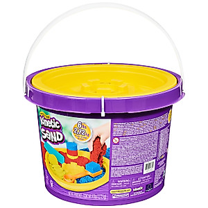 Kinetic Sand, 6lbs Bucket with 3 Colors of All-Natural and 3 Tools, Play Sand Sensory Toys for Kids Ages 3 and up