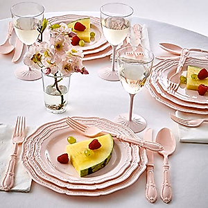 Vintage Embossed Plastic Salad Plates for Party - 20 PC - Heavy Duty Disposable Dinner Set - 9” - Fine China Look Dishes - Perfect for Baby Showers, Weddings etc. - Blush - CountrySide Collection