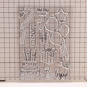 Arbuya Birthday Cake Clear Stamps for Birthday Card Making or Journaling Birthday Gift Box Balloon Banner Silicone Rubber Stamps for Scrapbooking Albums Journals Paper Crafts