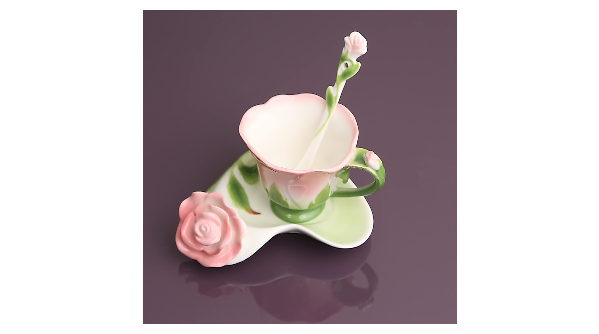 Elegant Pink Tea Cups & Saucers Set by Beddinginn