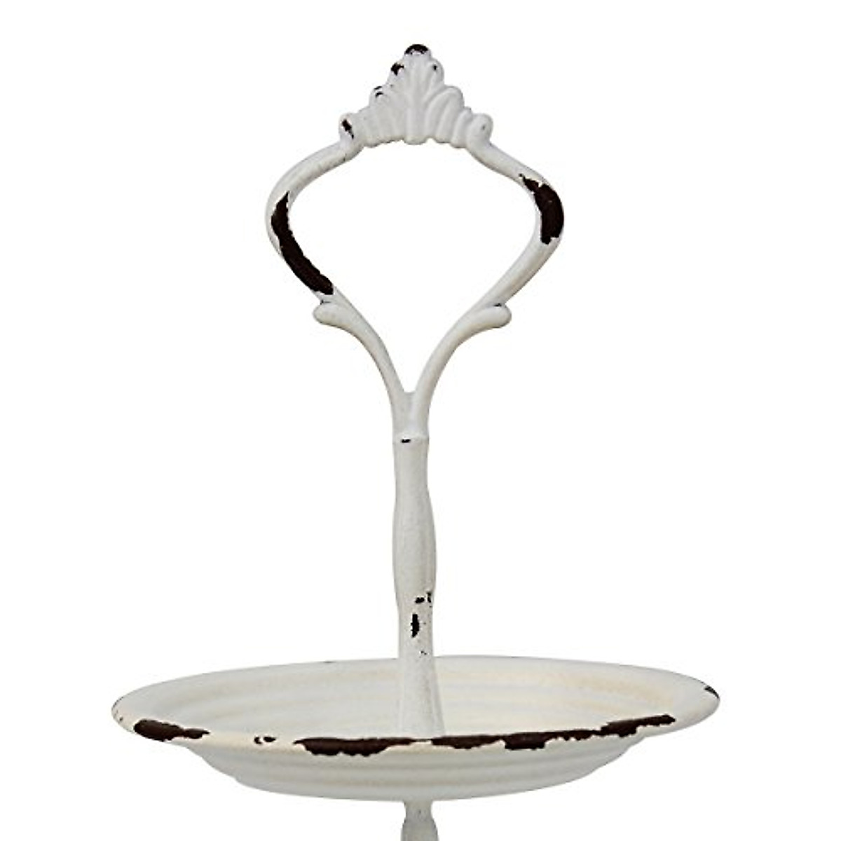 Stonebriar Small 2 Tier Worn White Metal Tray, Rustic Farmhouse Decor, Tiered Jewelry Tray for Vanity or Bathroom