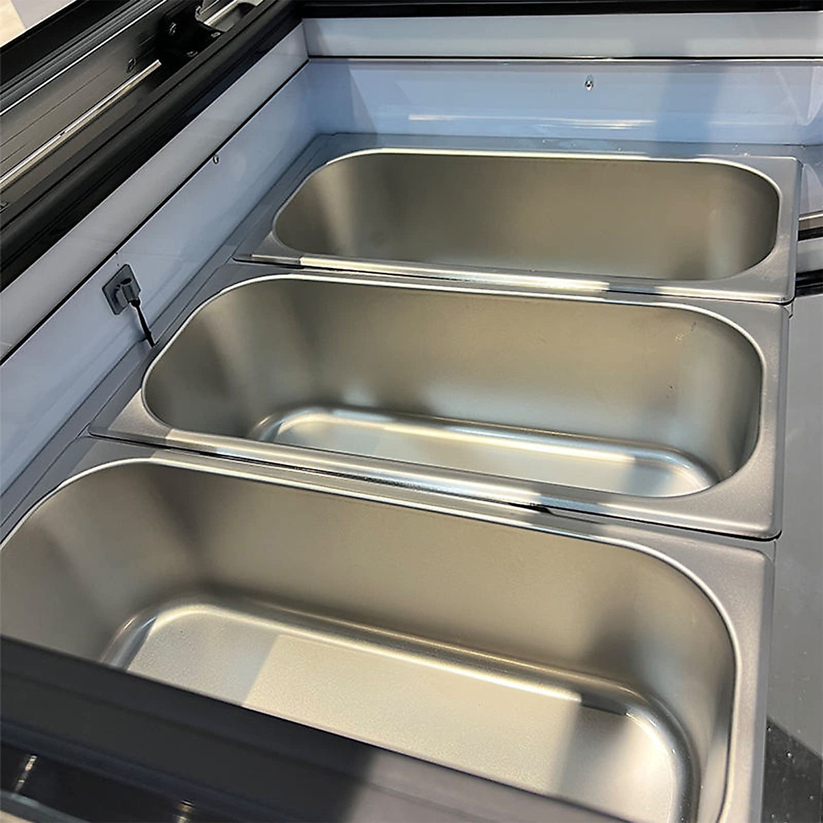 Vaseni Ice Cream Freezer Display Case, Glass Top Ice cream Showcase Countertop Gelato Display with 3 pcs 1/3 GN pan