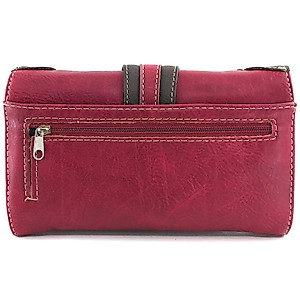 Zelris Western Moccasin Flower Buckle Women Crossbody Wrist Trifold Wallet (Rose Red)