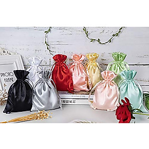 AKLVBL 50 Pack 5X7 Red Satin Bags Small Gift Bags, Jewelry Bags, Drawstring Pouch, Wedding Favor Bags, Baby Shower Bags, Party Favor Bags,Satin Gift Bags
