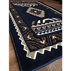 Southwest Native American Door Mat Area Rug Navy Blue Design D143 (2 feet X 3 Feet 4 inch)