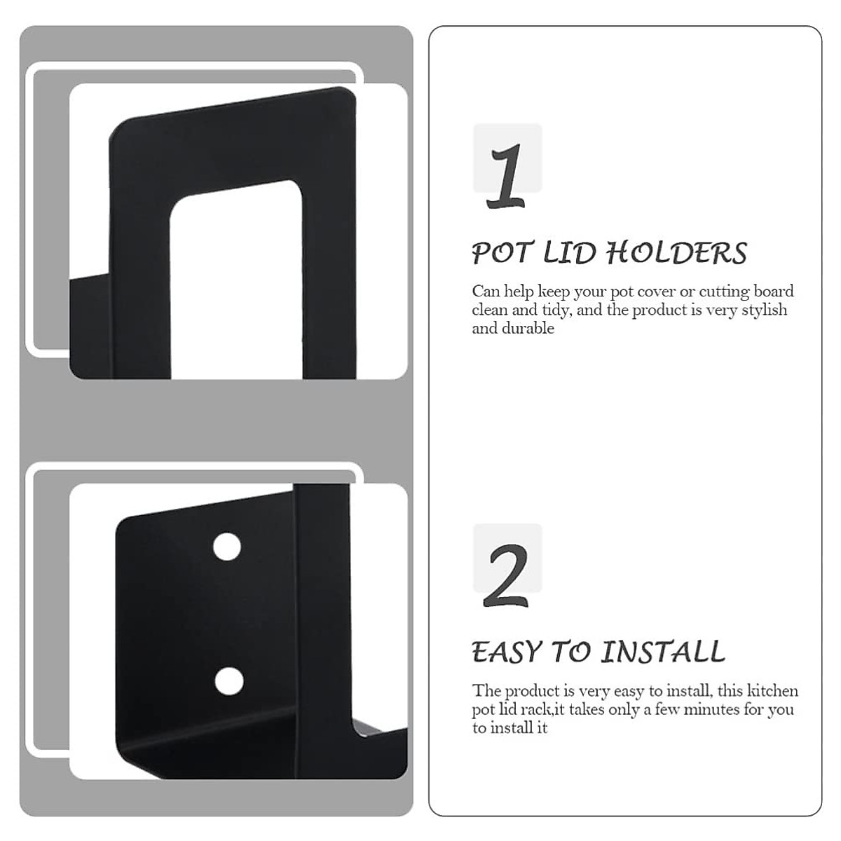 Hemoton 3 Pairs Pot Lid Rack Wall Mounted Stainless Steel Pan Lid Organizer Holder Self Adhesive Pot Lid Holders Kitchen Cooking Utensil Tool Black