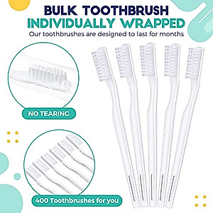 Yetene 400 Pack Individually Wrapped Disposable Toothbrush Hard Bristle Adult Manual Tooth Brush Travel Toothbrushes Single Use for Women Men Hotels Guest Rooms, White, 1.0 Count