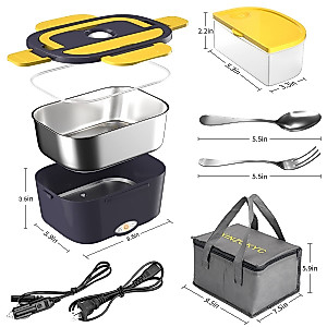 Electric Lunch Box [Upgraded],60W High-power Food Heater,12V 24V 110V 3 in1 Portable microwave for Car/Truck/Home–Leak proof,Removable 304 Stainless Steel Container fork & spoon and Carry Bag………