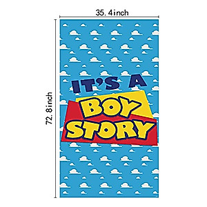 ZDX It's a Boy Story Door Banner 72.8x35.4in Blue Sky White Clouds Kids Baby Shower Decor Background Banner