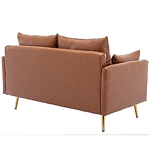 Kmax PU Leather Loveseat Sofa Chair Storage 52” Upholstered Couch Sofa with 4 Pillows Golden Legs for Living Room Small Space, Apartment, Bedroom, Dorm- Brown
