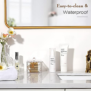 Luxspire Cotton Swab Holder Storage Box with Lid, Q-Tip Holder Cotton Ball Canister Jar Cotton Bud Round Dispenser Box, Cosmetic Vanity Organizer Bathroom Accessories Canisters, Clear + Gold Marble