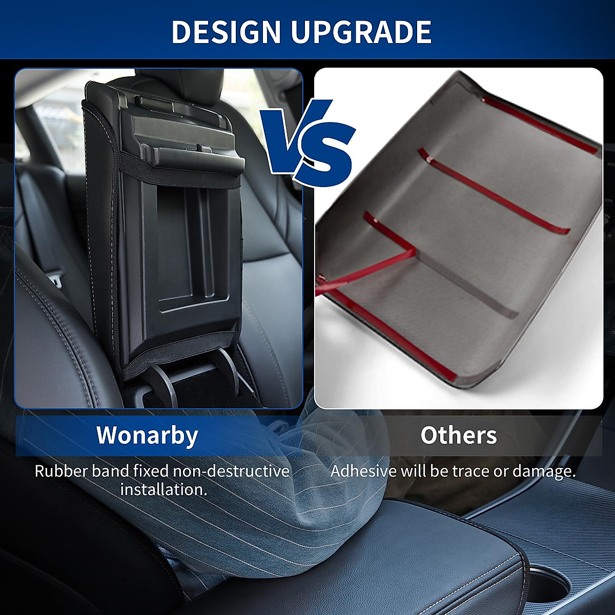 Tesla Model 3/Y Armrest Accessories - Wonarby Center Console Cover for Tesla - Car Armrest Box Cover Decoration Interior for Model 3 2017-2023 2024 2025 or Model Y 2020-2023 2024 2025 - Black