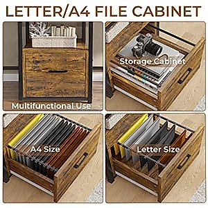 SEDETA 98" Home Office Desk, 2 Person Computer Desk with Letter/A4 File Drawer & Power Strip with USB, Long Desk with Storage, Printer Shelf & Monitor Stand for Home Office, Rustic Brown