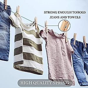 Clothes Pins Wooden Clothespins, 50 PCS 2.9" Natural Birchwood Clothing Pins, Strong Springs Wood Close Pins with Storage Bag, Wooden Clothespins for Laundry, Hanging Clothes, Classroom, Crafts