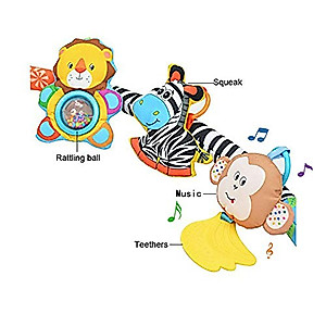 VX-star Baby Travel Play Arch Stroller/Crib Accessory,Cloth Animmal Toy and Pram Activity Bar with Rattle/Squeak/Teethers(Stripe)