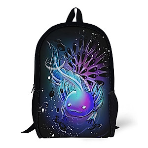 Axolotl Backpack, Waterproof Bookbag for Boys Girls Back to School 17 Inch