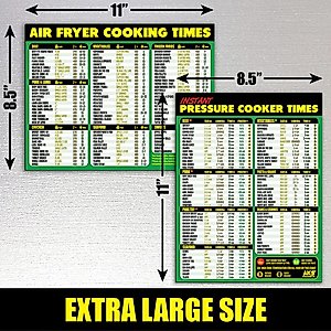 Air Fryer Cooking Times and Instant Pot Magnetic Cheat Sheet Combination Bundle - Extra Large Easy to Read 11” x 8.5” Reference Guides for Air Frying and Instant Pot Pressure Cooking