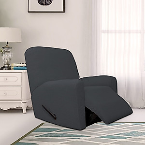 Easy-Going Stretch Jacquard Recliner Couch Cover, 4-Piece Soft Sofa Cover, Sofa Slipcover with Elastic Loop, Washable Furniture Protector for Kids, Pets, Dogs, Cats (Recliner, Dark Gray)